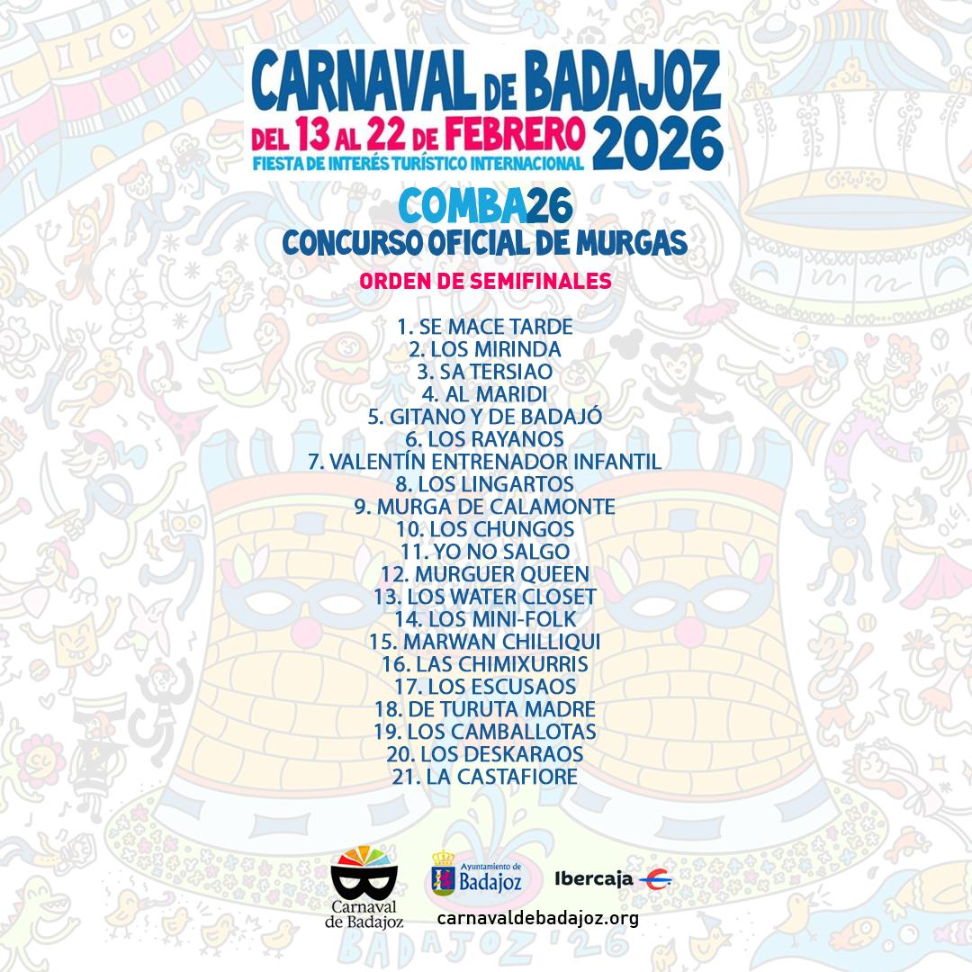 Orden de actuación en el Concurso Oficial de Murgas COMBA 2026 ...